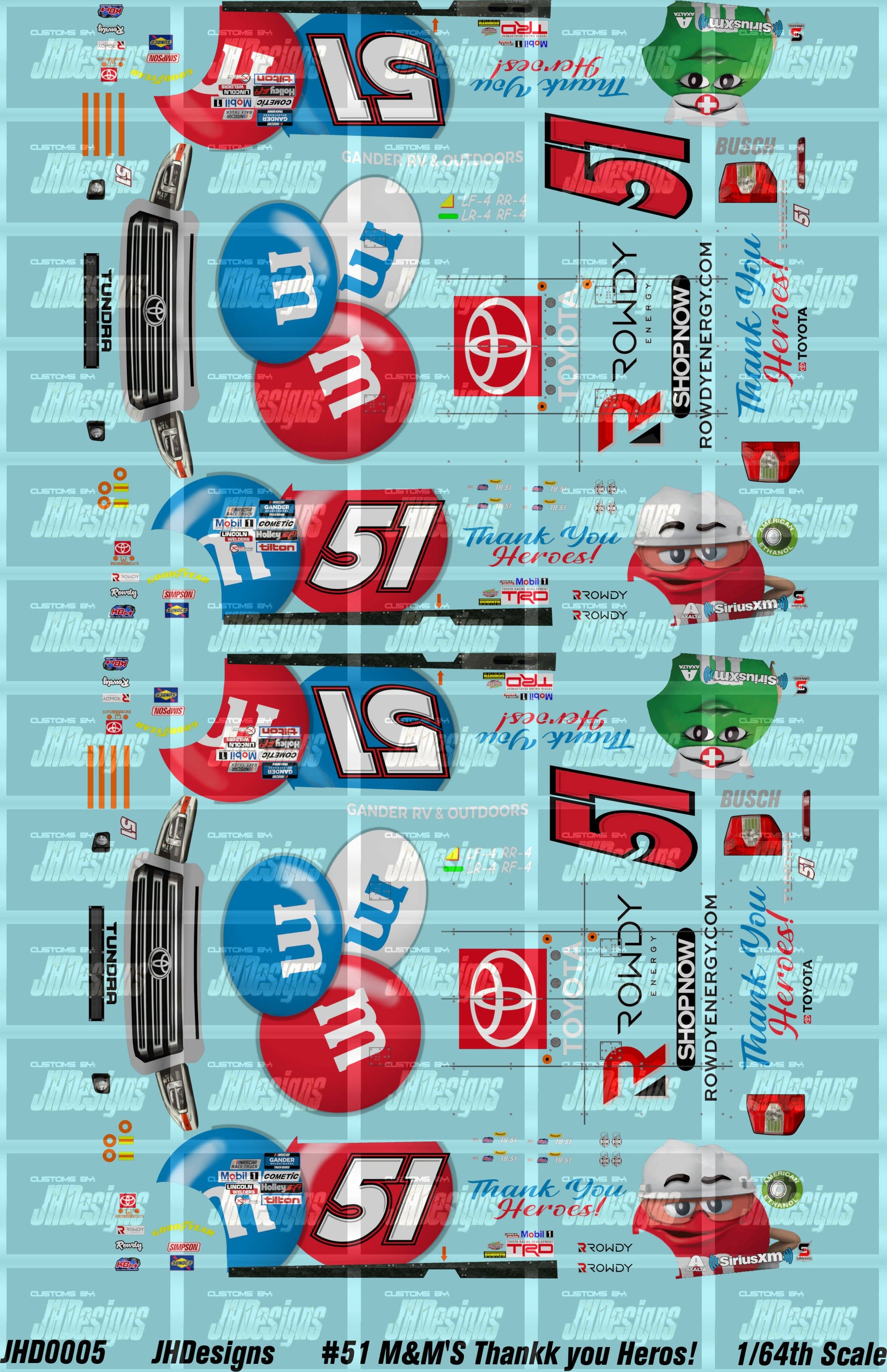 JH Designs Kyle Busch 2020 GMTS #51 M&M's Thank You Heros 1:64 Racecar ...