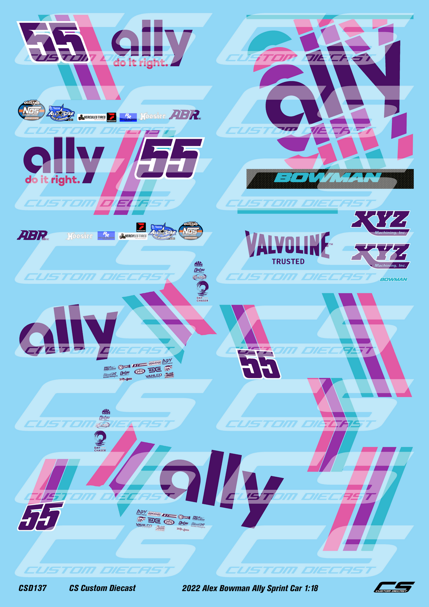 CS Custom Diecast 2022 Alex Bowman Ally Sprint Car 1:18 – Print it Decals