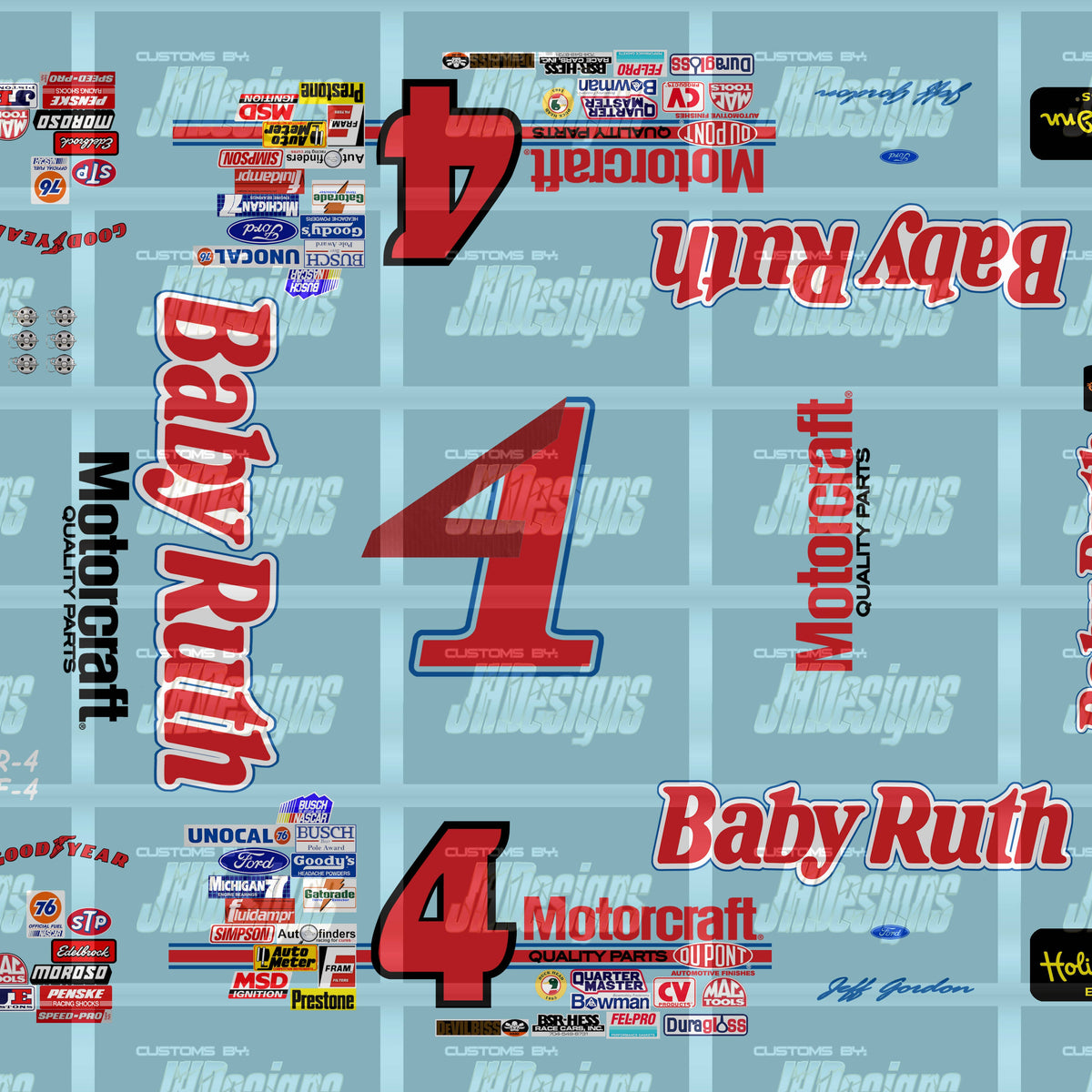 JH Designs Jeff Gordon 1992 NBS #4 Baby Ruth 1:24 Racecar Decal Set ...