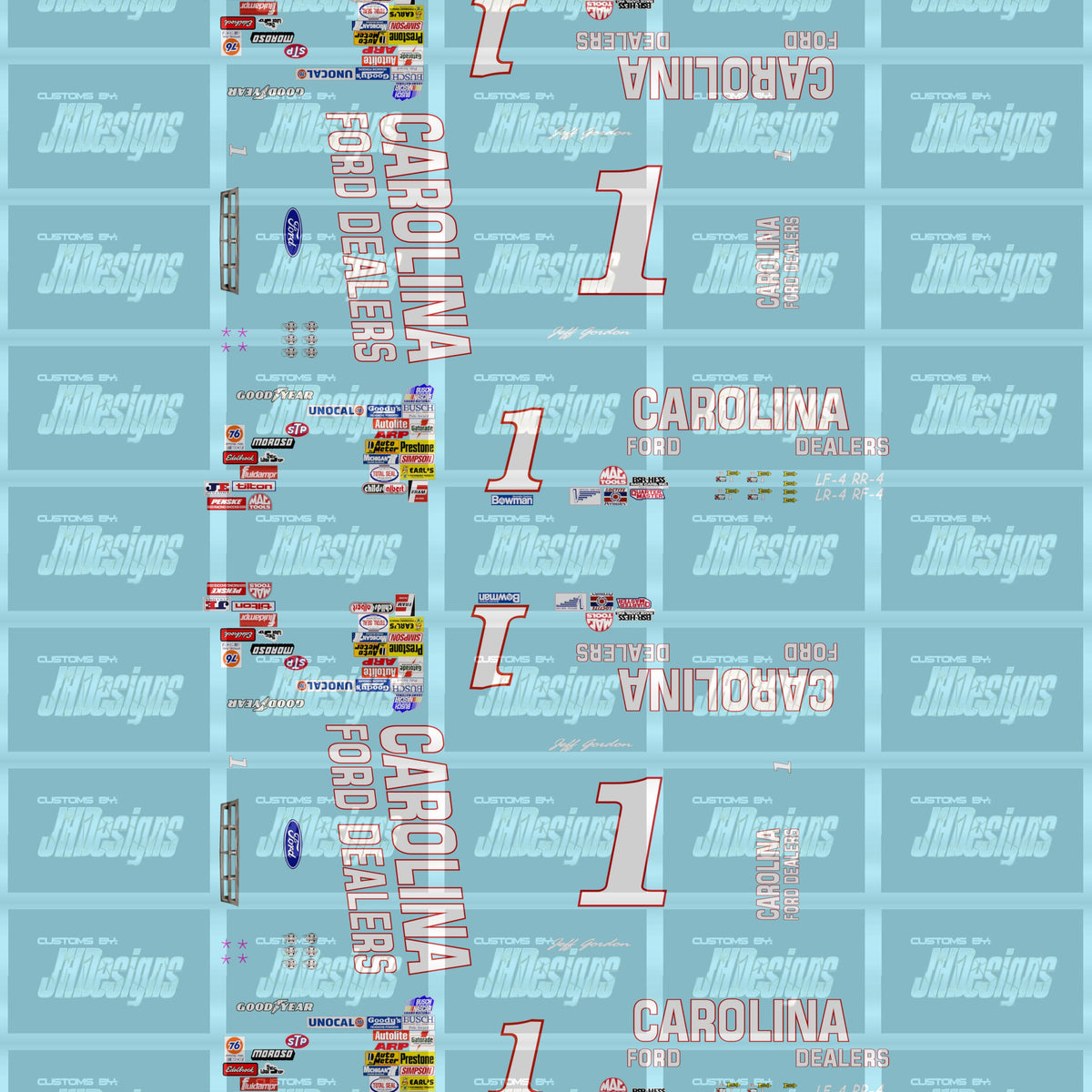 JH Designs Jeff Gordon 1991 NBS #1 Carolina Ford Dealers (Solid Blue S ...