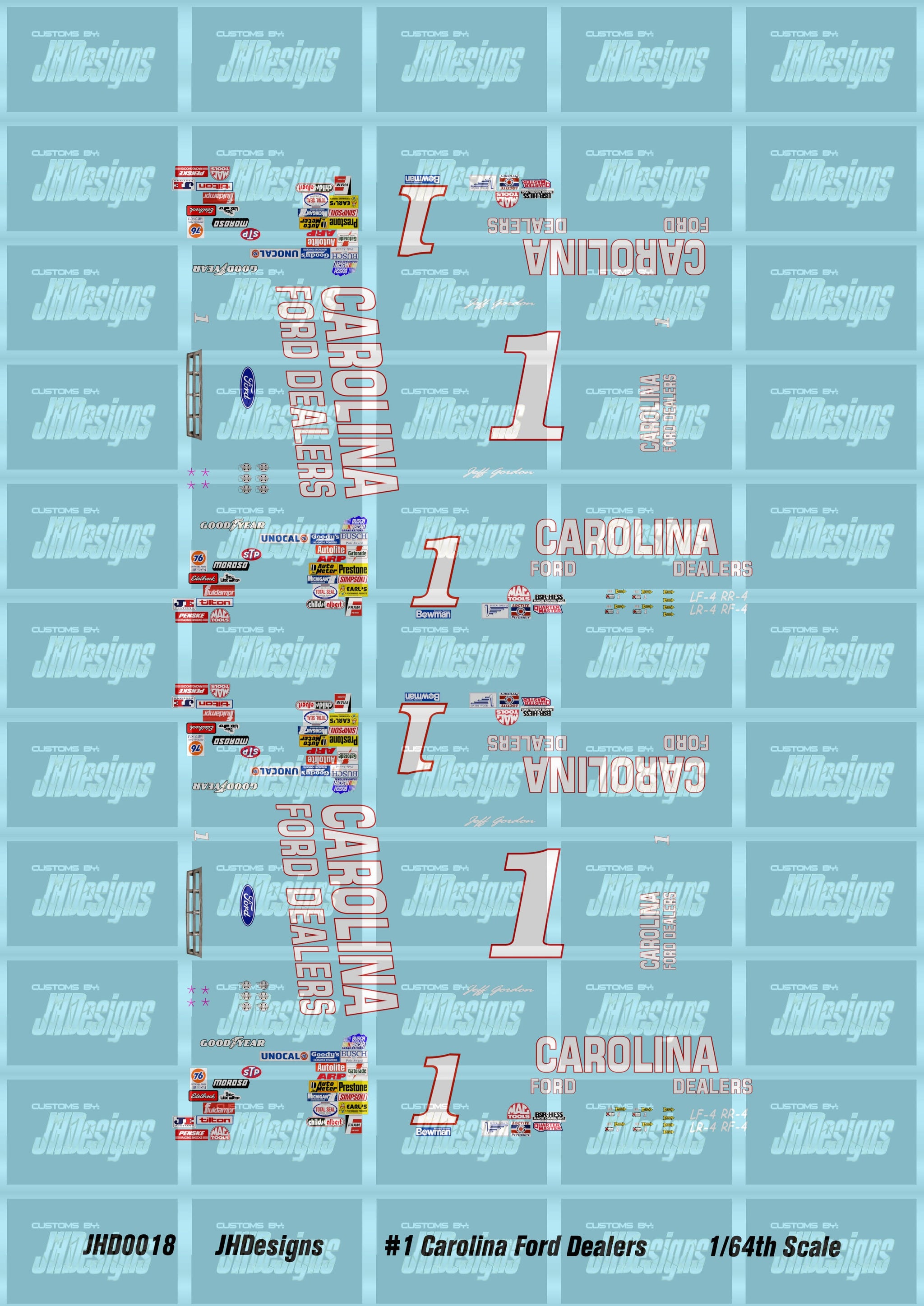 JH Designs Jeff Gordon 1991 NBS #1 Carolina Ford Dealers (Solid Blue S ...