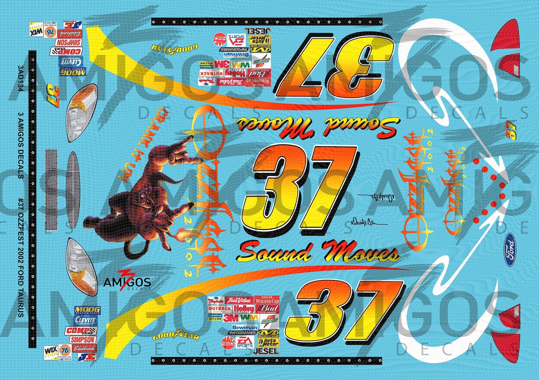 3 Amigos Decals #37 Derrike Cope Ozzfest 2002 Ford Taurus 1:24 Decal S ...