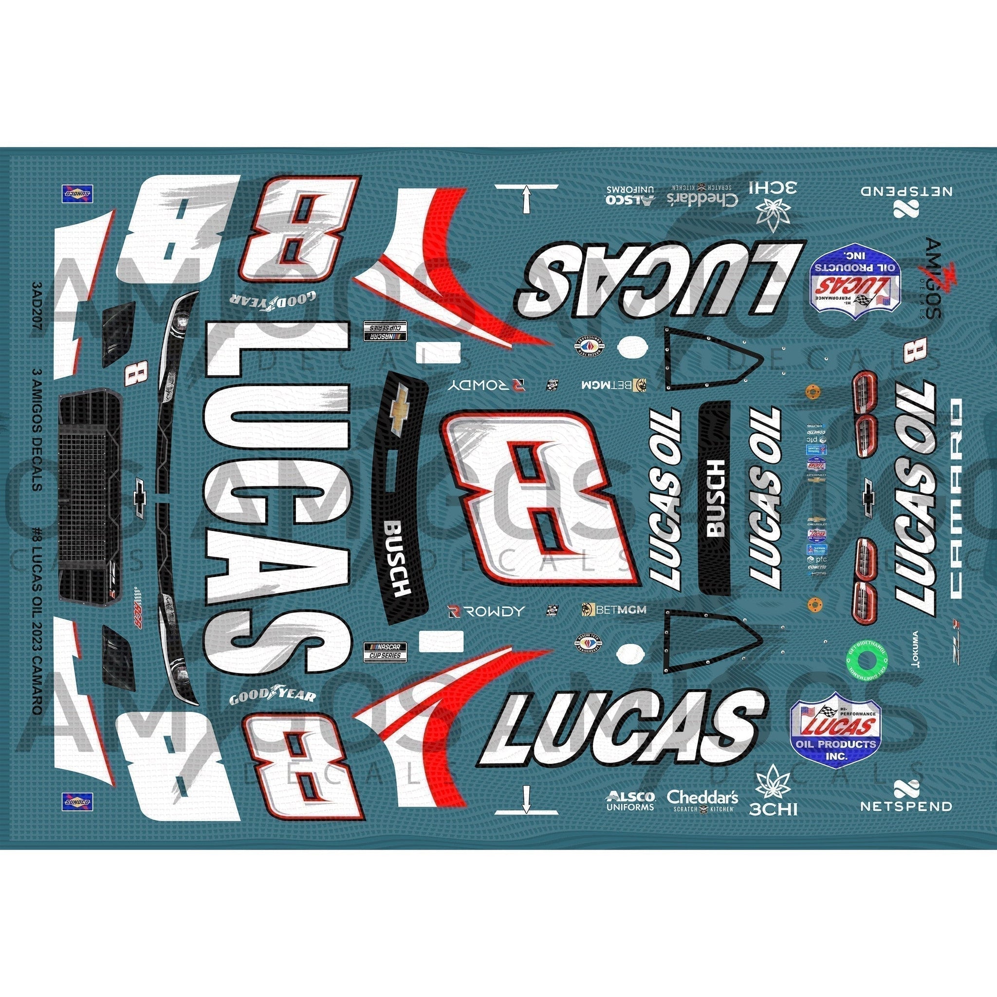 3 Amigos Decals #8 LUCAS OIL 2023 Camaro Decal Set 1:24 – Print it Decals