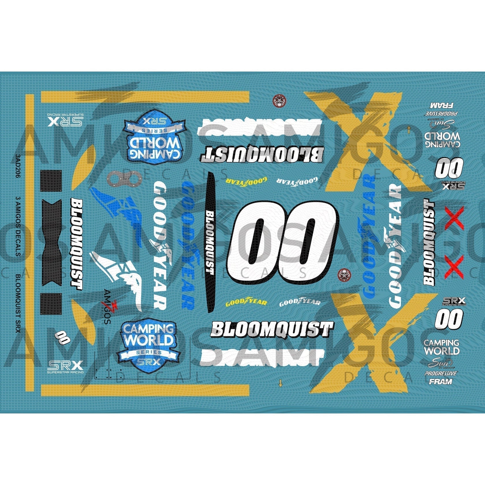 3 Amigos Decals #00 GOODYEAR SCOTT BLOOMQUIST 2021 SRX SERIES Decal Se ...