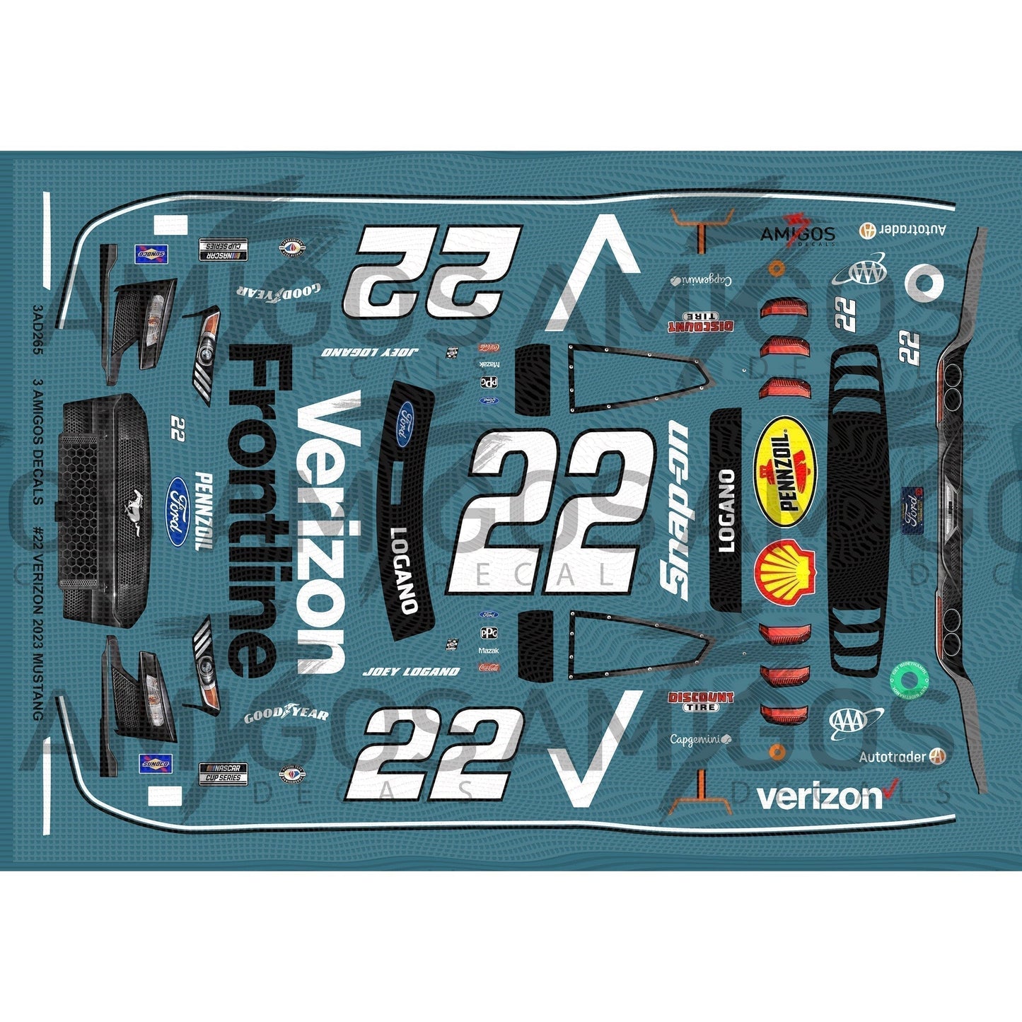 3 Amigos Decals #22 VERIZON FRONTLINE 2023 MUSTANG Decal Set 1:24 ...