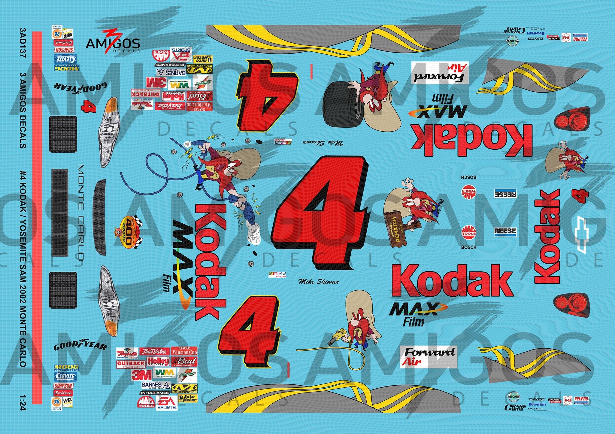 3 Amigos Decals #4 Kodak Yosemite Sam 2002 Monte Carlo 1:24 Decal Set ...