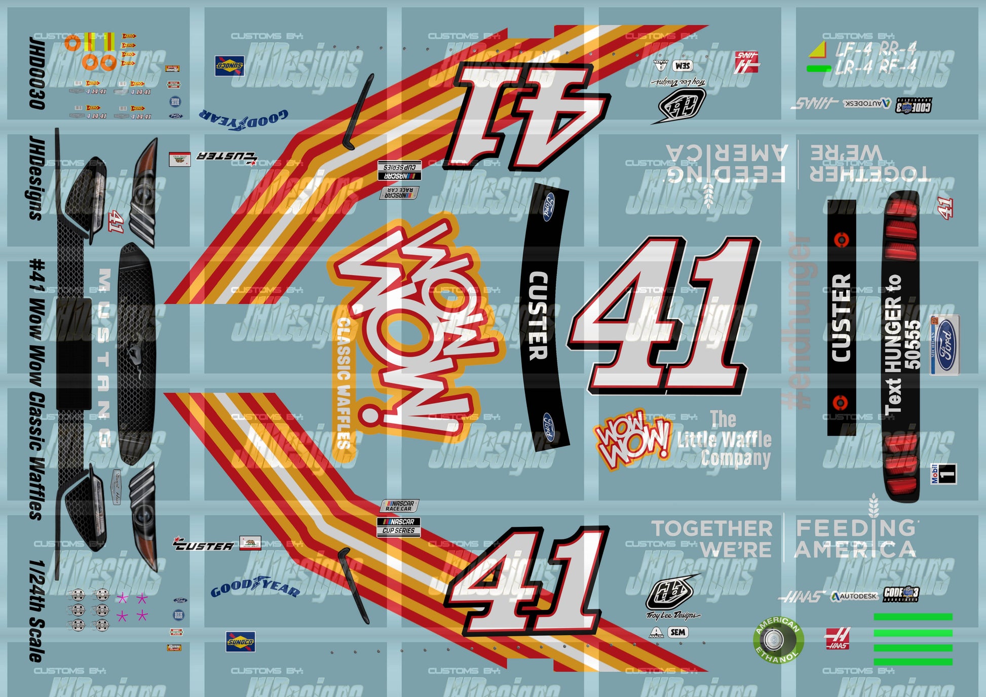 JH Designs Cole Custer 2021 CUP #41 Wow Wow Classic Waffles 1:24 Racec ...