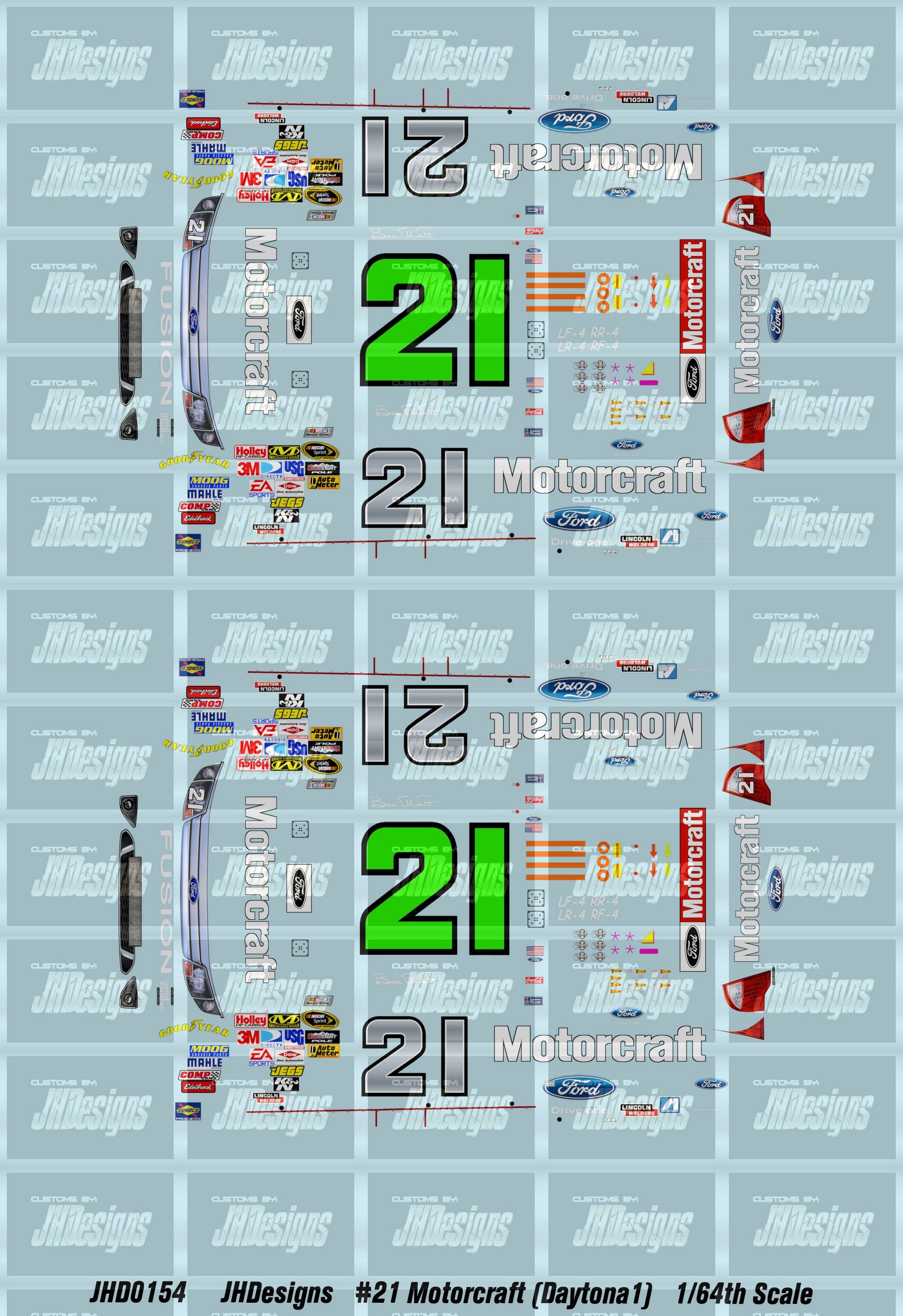JH Designs Bill Elliott 2009 CUP #21 Motorcraft (Daytona 500) 1:64 Rac ...