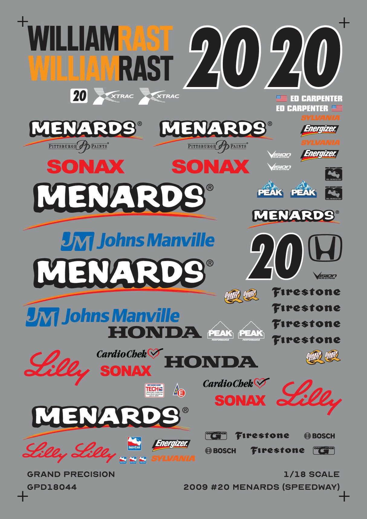 Grand Precision - 1/18 2009 Ed Carpenter #20 Menards – Print it Decals