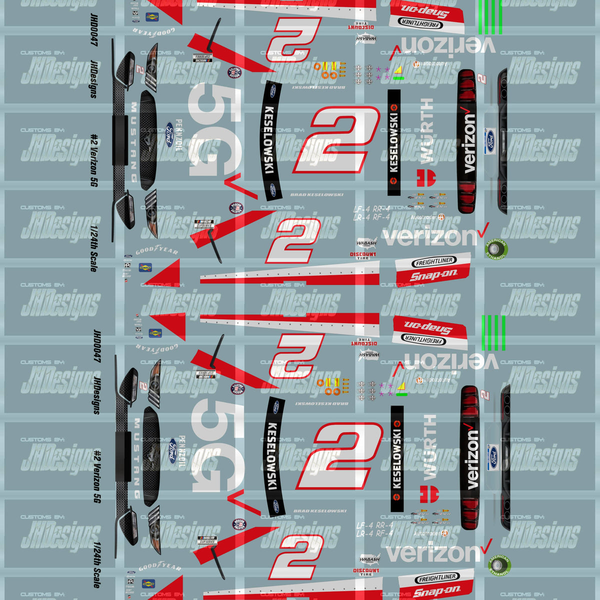 JH Designs Brad Keselowski 2021 CUP #2 Verizon 5G 1:64 Racecar Decal S ...